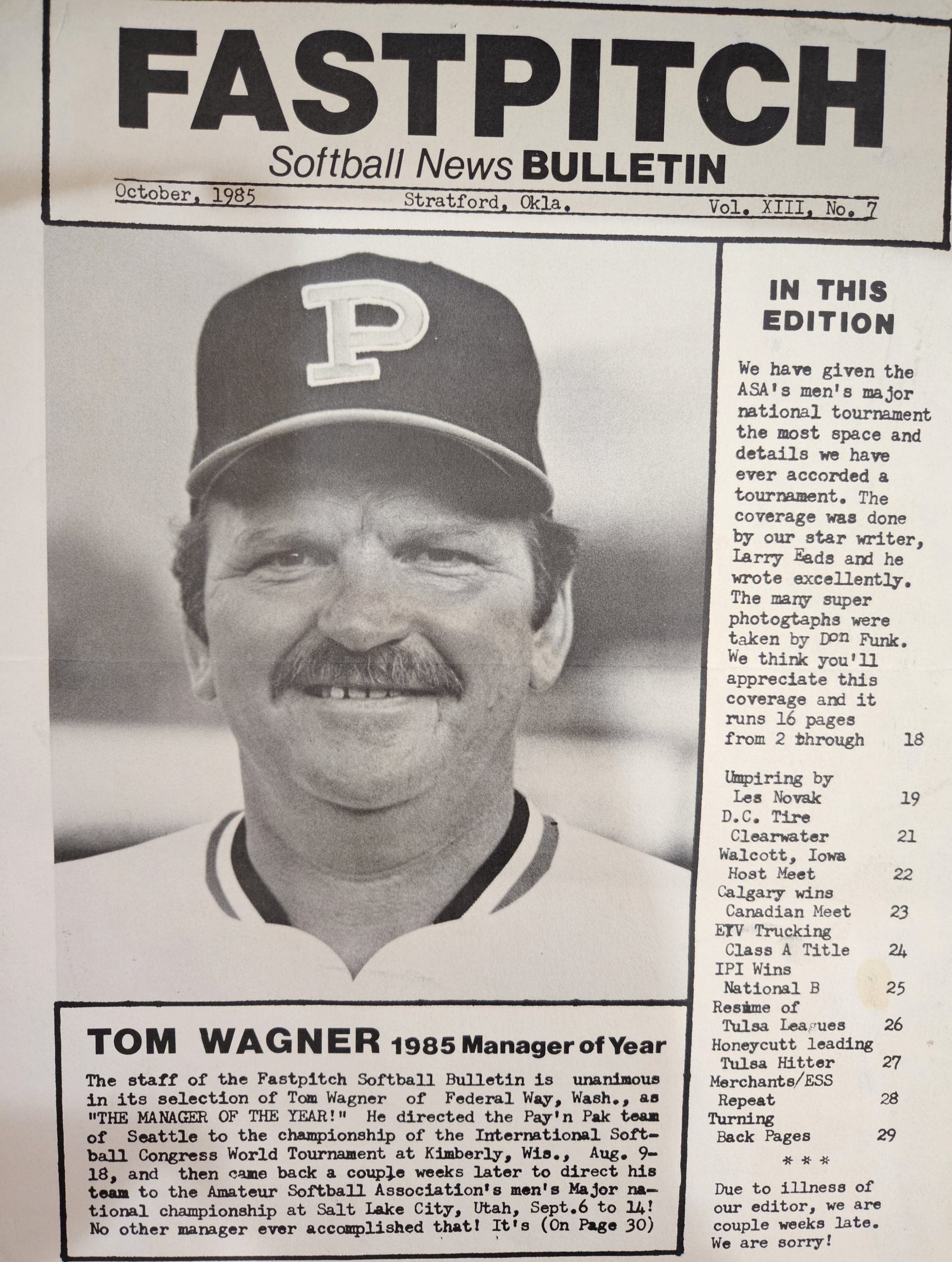 Throwback Thursday – Fastpitch Bulletin – Oct 1985 – The “Pay ‘n Pak Issue”